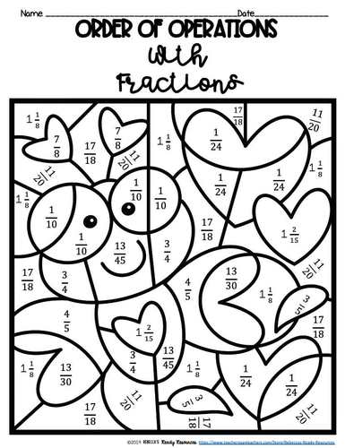 Valentines Day Order of Operations with Fractions Color by Number ...