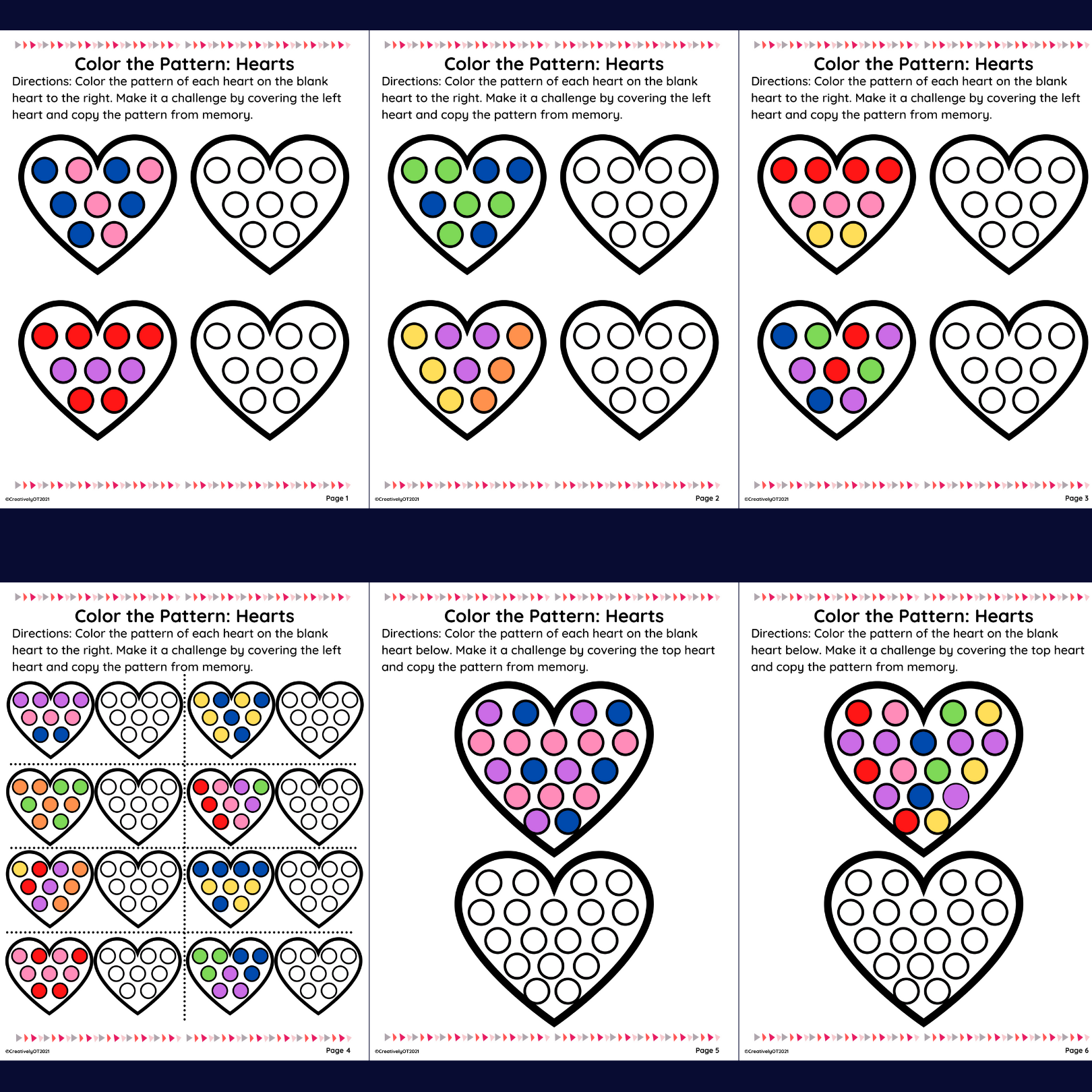 Valentines Day Color The Pattern Visual Perceptual Worksheets