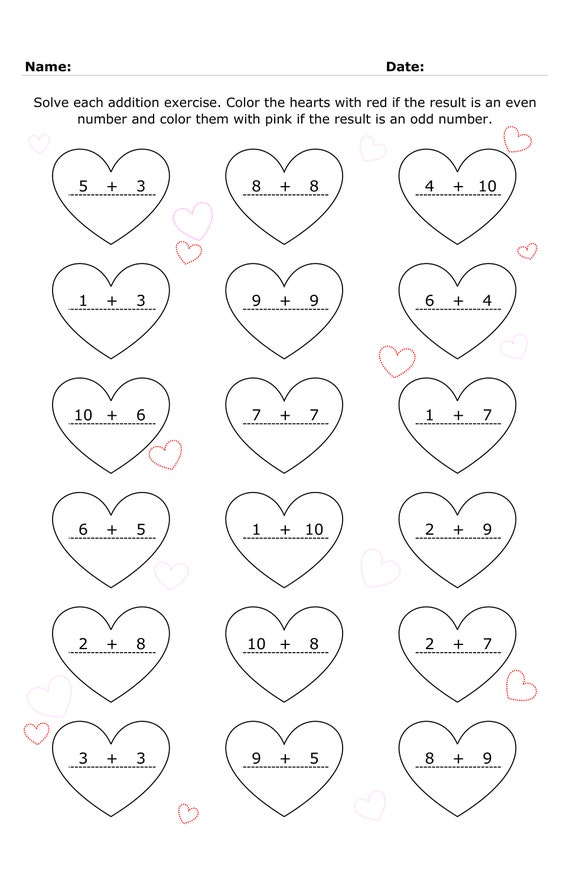 Valentines Day Addition Worksheets for Kids. Valentines Day Math ...