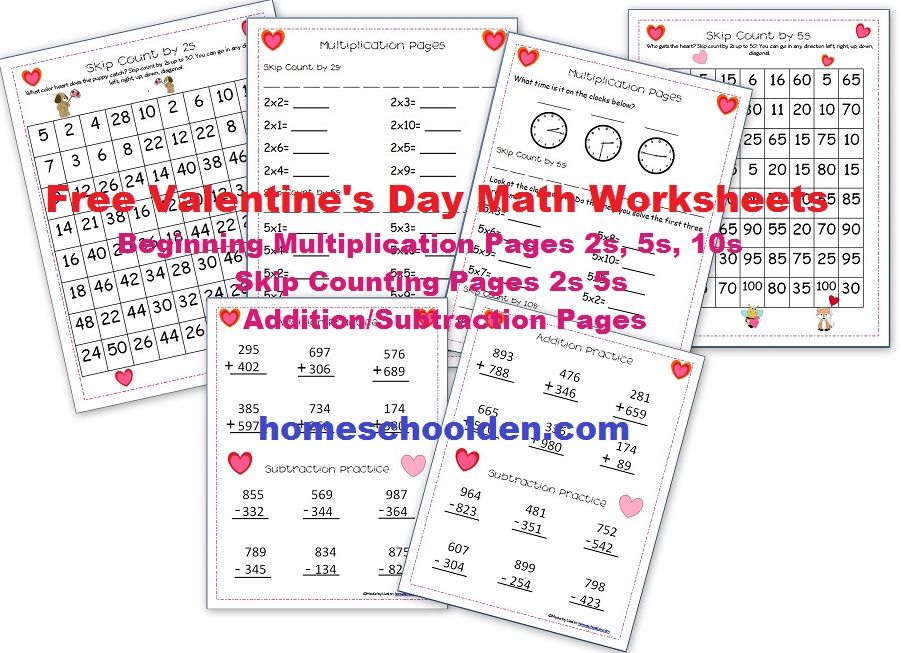 Subtracting 3 Digit Numbers Worksheets - Valentines day Themed ...