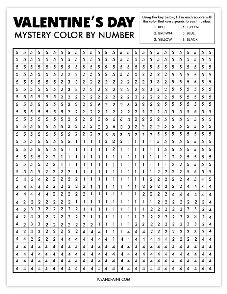 Valentines Day Mystery Color by Number - Pjs and Paint - Worksheets Library