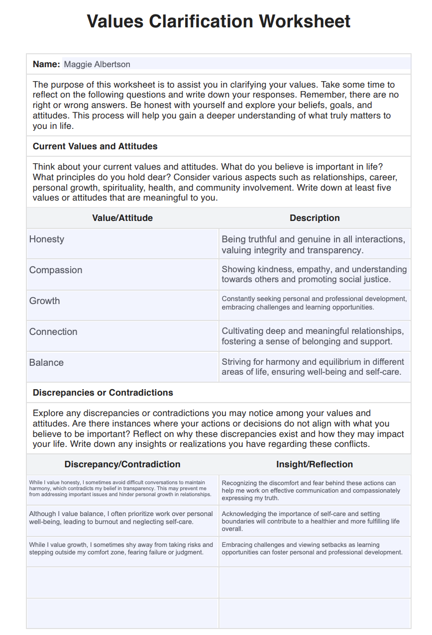 Values Clarification Worksheet Personal Values Clarification Worksheet
