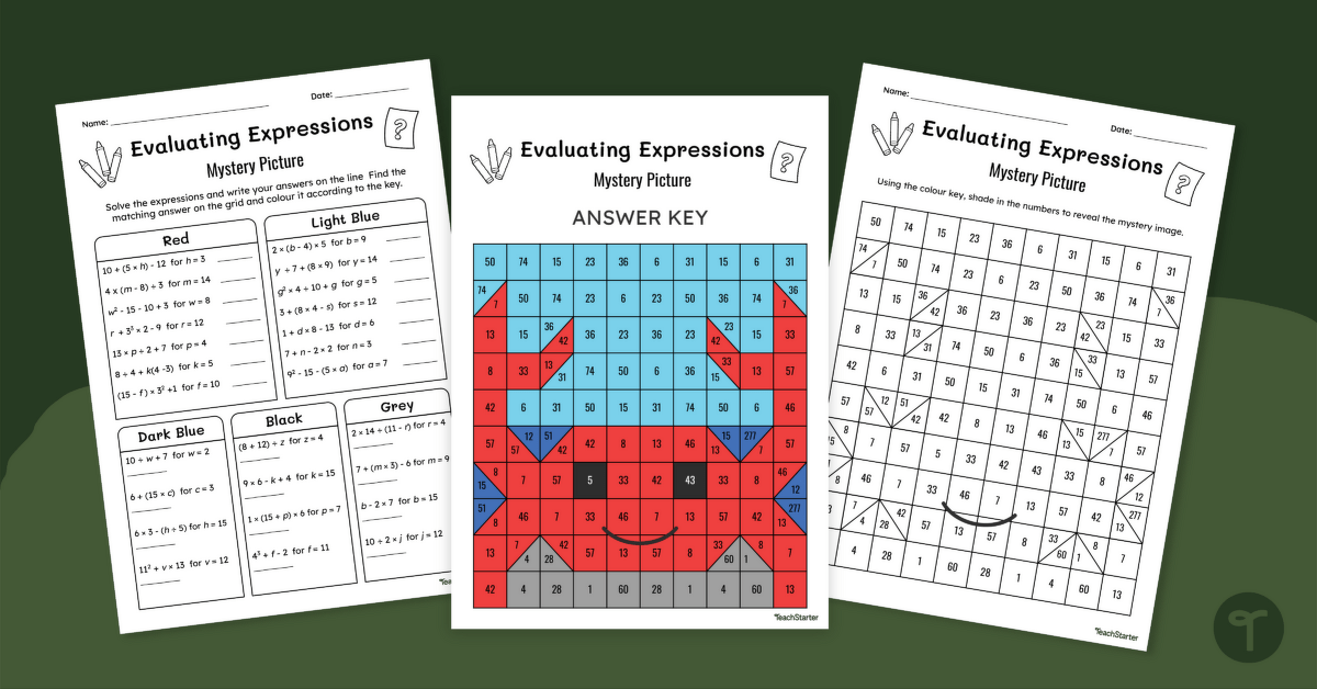 Evaluate Expressions One Variable Mystery Picture Worksheet