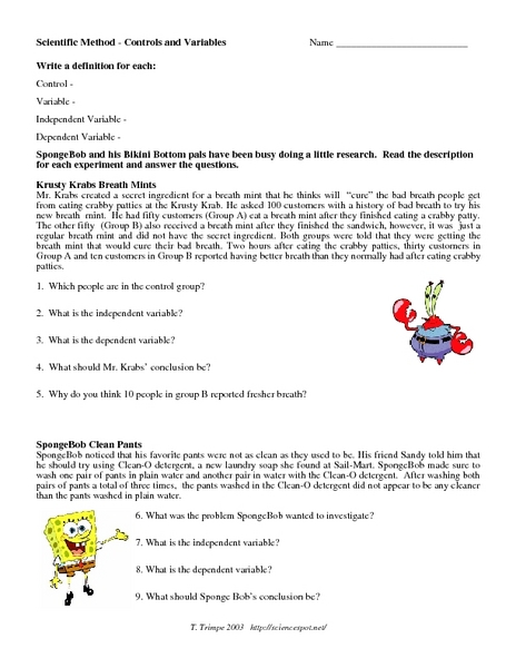 Science Worksheet: Identifying Variables | PDF - Worksheets Library