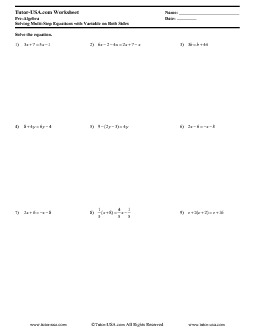 Worksheet: Solving Multi-Step Equations - Variable Both Sides ...