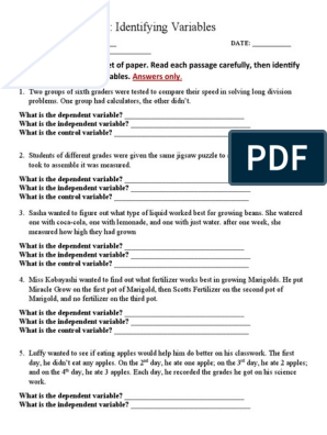 Science Worksheet: Identifying Variables | PDF - Worksheets Library