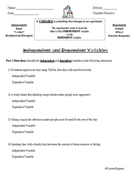 Independent and dependent variable practice worksheets library ...