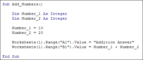 Excel VBA Programming: basic mathematical operators - addition and ... - Worksheets Library