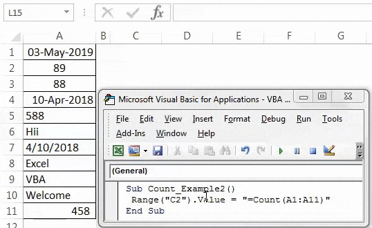 Vba Count Count Numerical Values Using Count Function In Excel Vba Worksheets Library