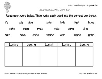 Long Vowel Silent E (VCE) Worksheet - Worksheets Library