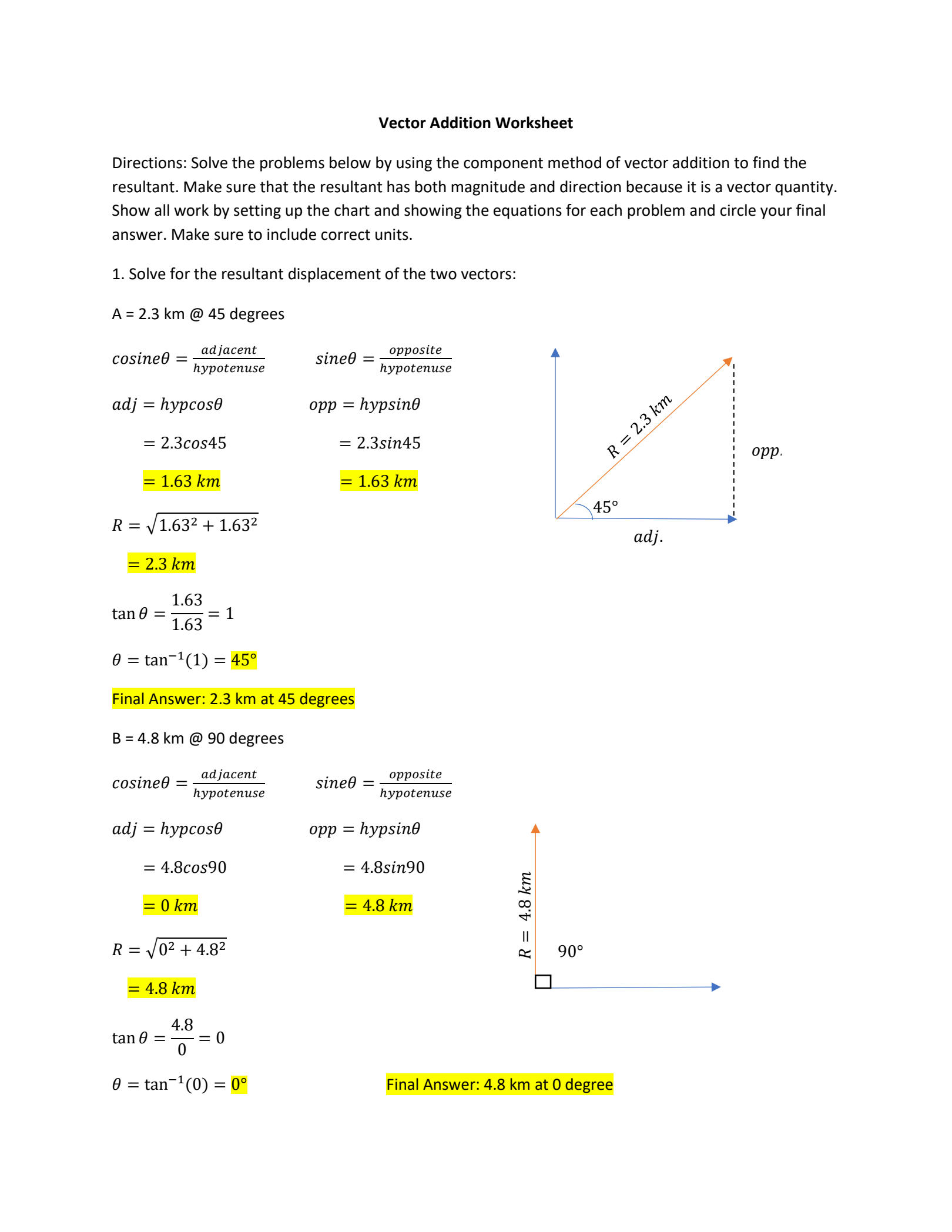 Quiz And Worksheet Practice Adding And Subtracting Vectors