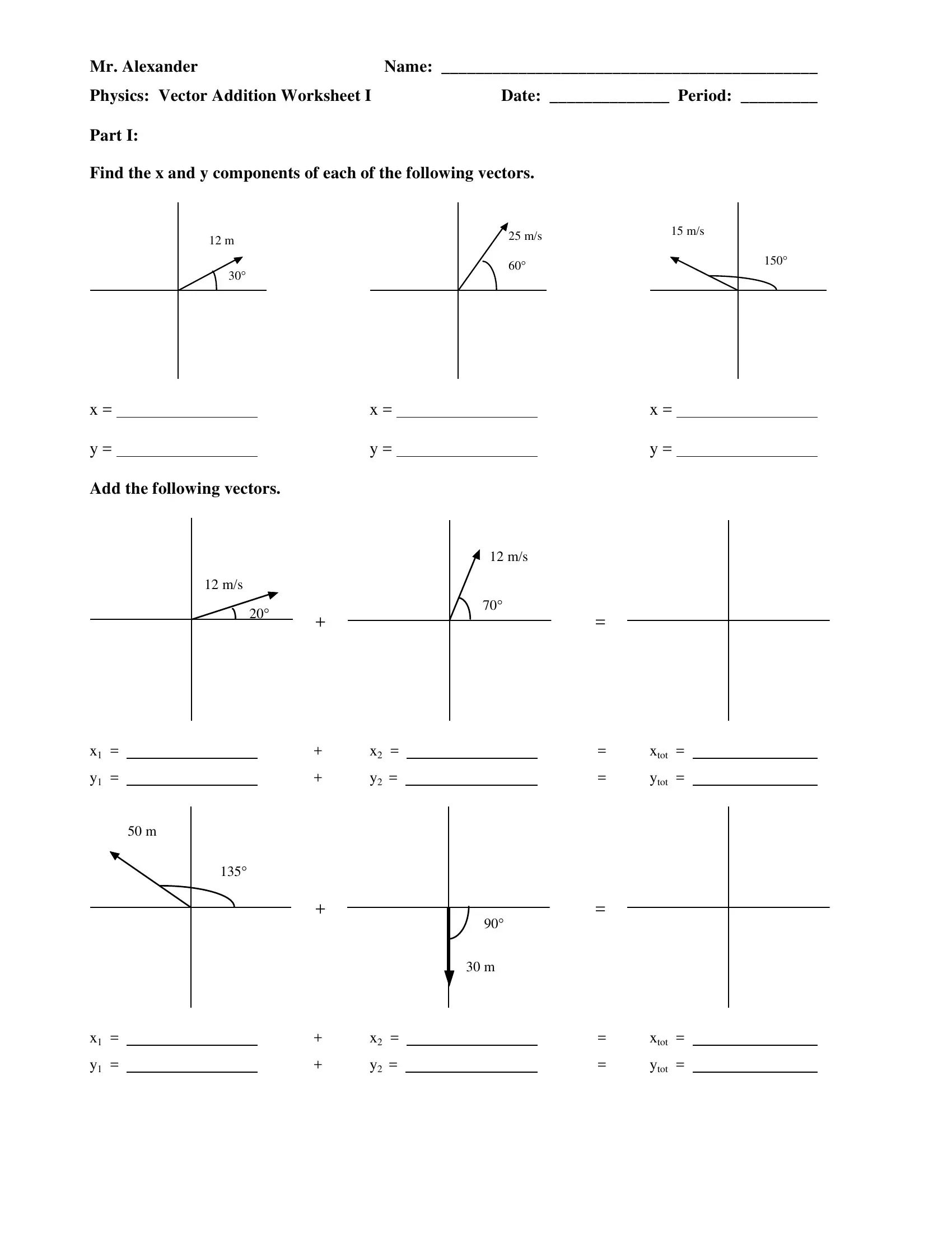 Vectors Addition Worksheet Pdf Form Formspal Worksheets Library
