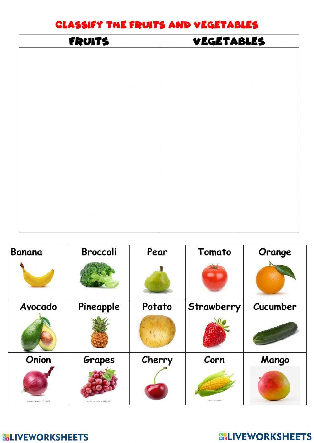 Vegetable and Fruits interactive worksheet | Live Worksheets ...