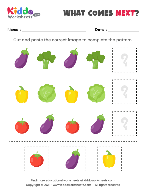 Free Printable What comes next Vegetables Worksheet - kiddoworksheets ...