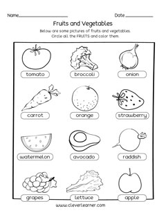 Free Preschool Worksheets on Fruits and Vegetables - Worksheets Library