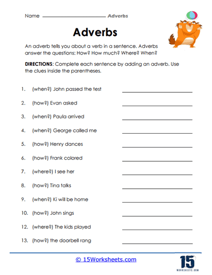 Adverbs Worksheets - 15 Worksheets.com - Worksheets Library