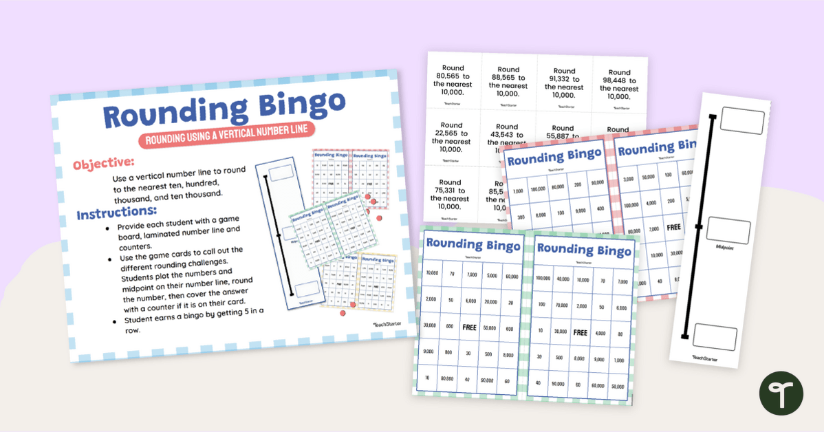 Bingo Cards Rounding Numbers Using A Vertical Number Line
