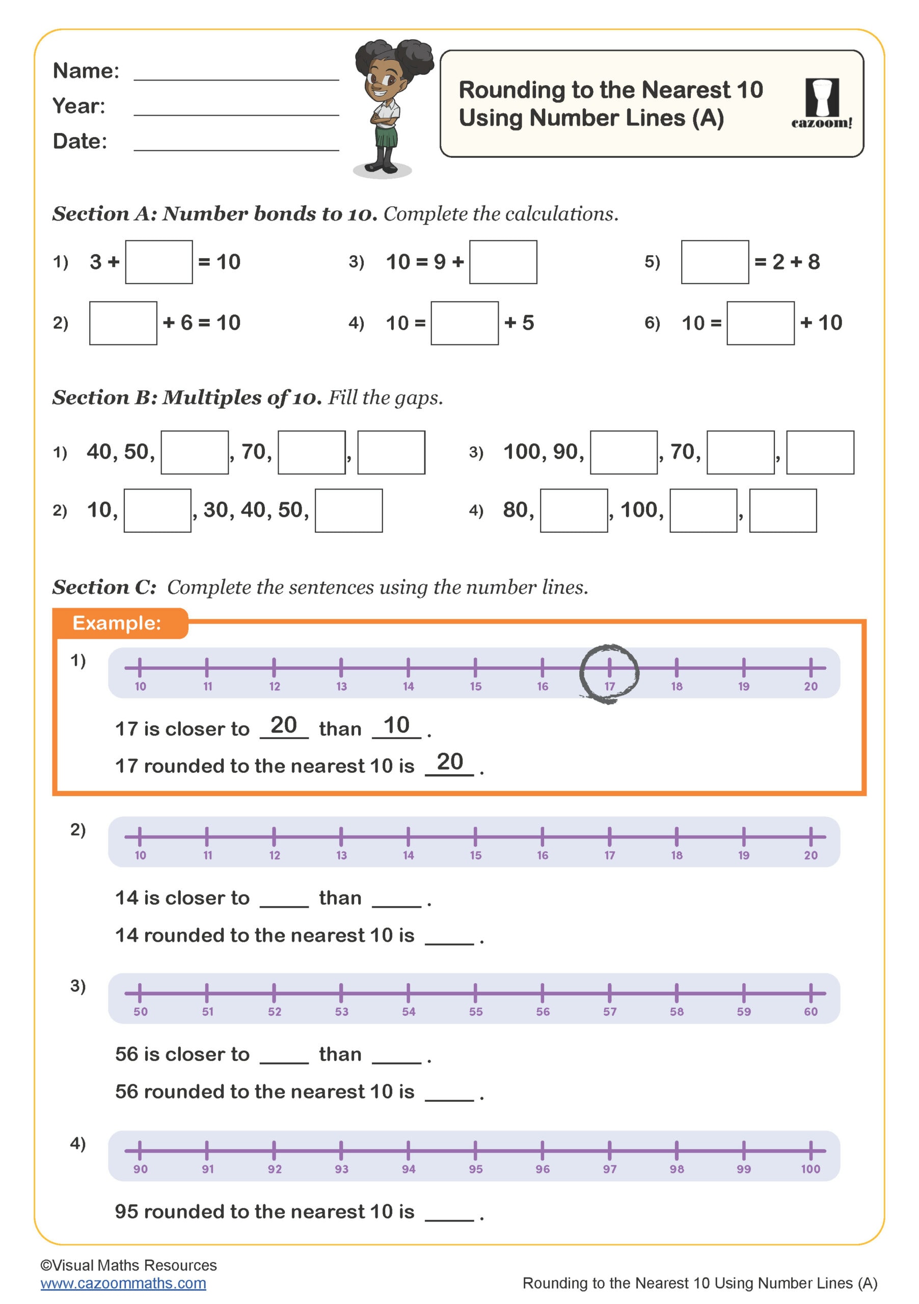 Rounding Numbers To The Nearest 10 Using Number Lines A