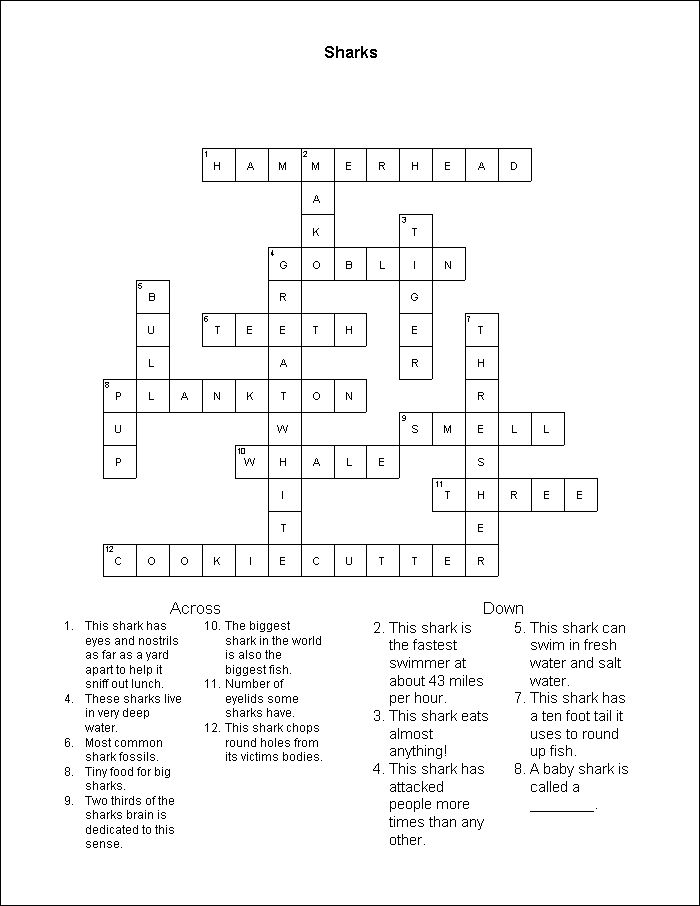 Shark Crossword Answers - Worksheets Library