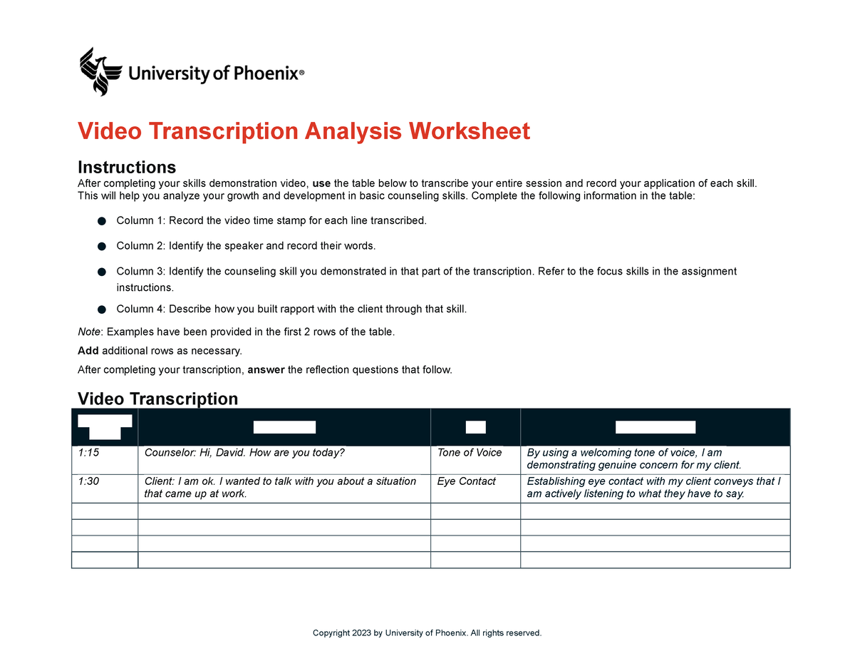 Video transcription worksheet - Video Transcription Analysis ... - Worksheets Library