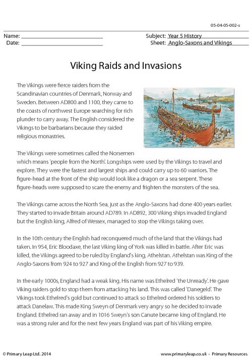 History: Viking Raids and Invasions Reading comprehension ...