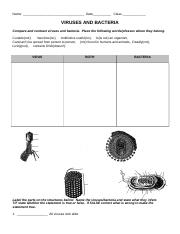 VIRUSES AND BACTERIA Worksheet.doc - Name Date Class VIRUSES AND ...
