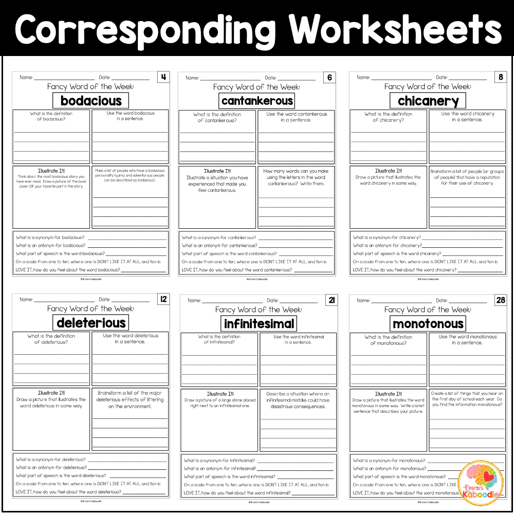 Fancy Vocabulary Worksheets And Activities Word Of The Week Fancy Vocabulary Worksheets And Activities Word Of The Week