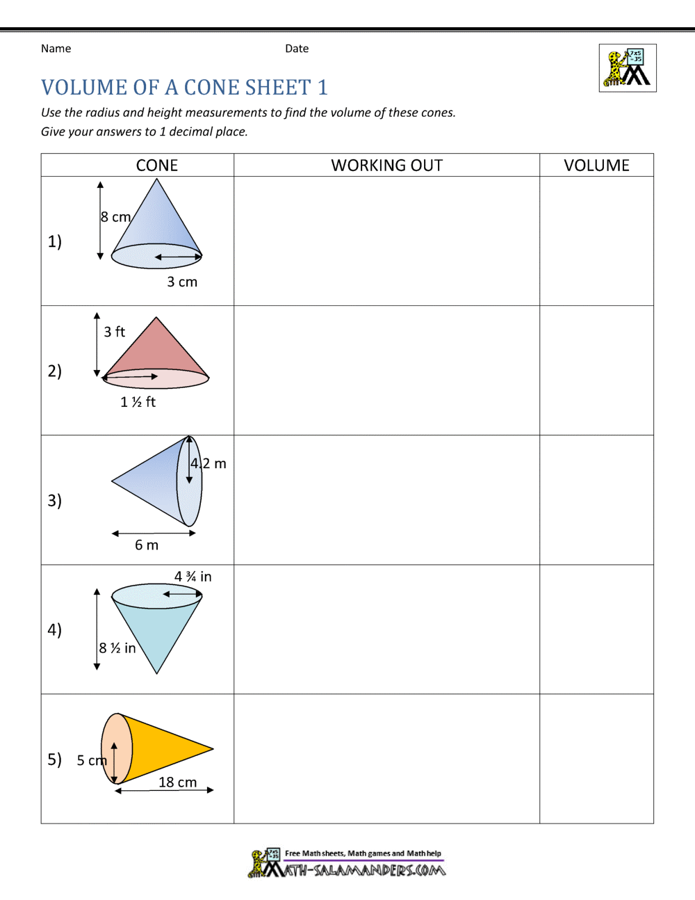 Solving A Word Problem Involving The Volume Of A Cone Practice Worksheets Library