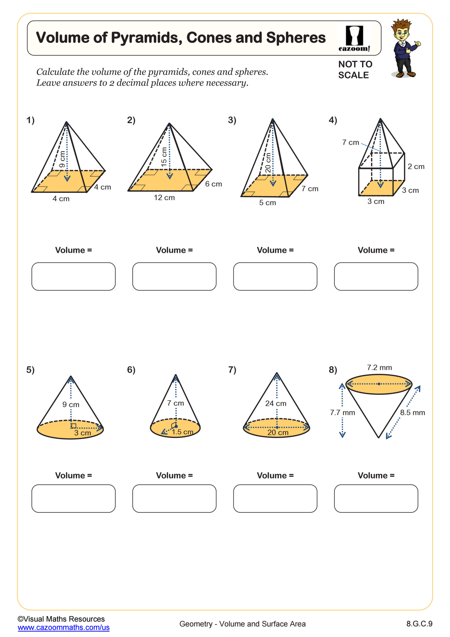 Volume of Pyramids Cones and Spheres Worksheet | Fun and Engaging ...