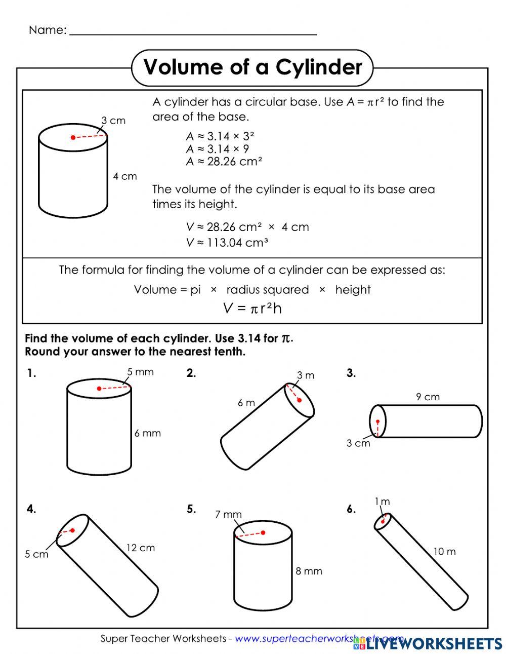Volume Of A Cylinder Worksheet 5 27 Online Exercise For Live Volume Of A Cylinder Worksheet 5 27 Online Exercise For Live