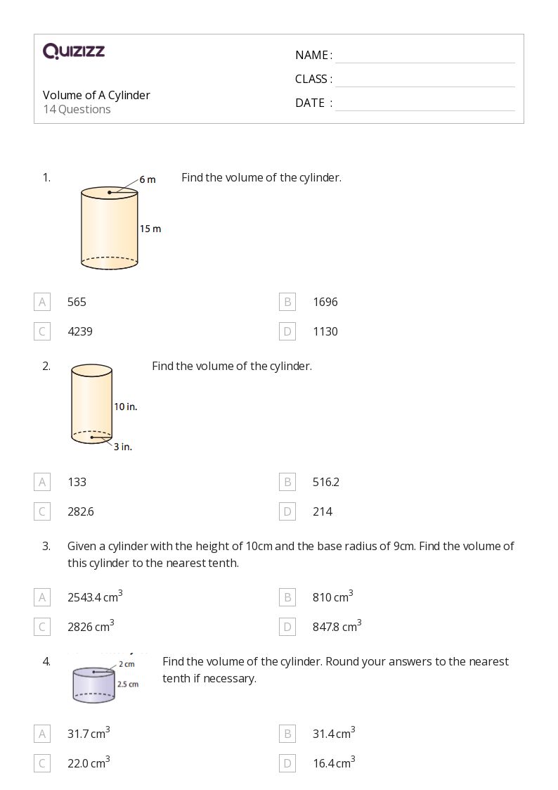 Free volume of cylinders worksheet answers, Download Free volume of ...