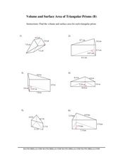 Volume and Surface Area of Triangular Prisms (B) Worksheet for 6th ...