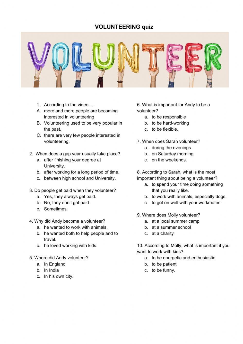 Volunteering MsAlcaraz2 Live Worksheets Worksheets Library Volunteering MsAlcaraz2 Live Worksheets Worksheets Library