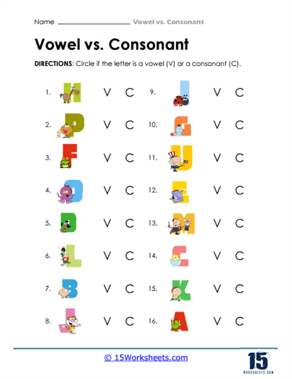 Vowels vs. Consonants Worksheets - 15 Worksheets.com - Worksheets Library