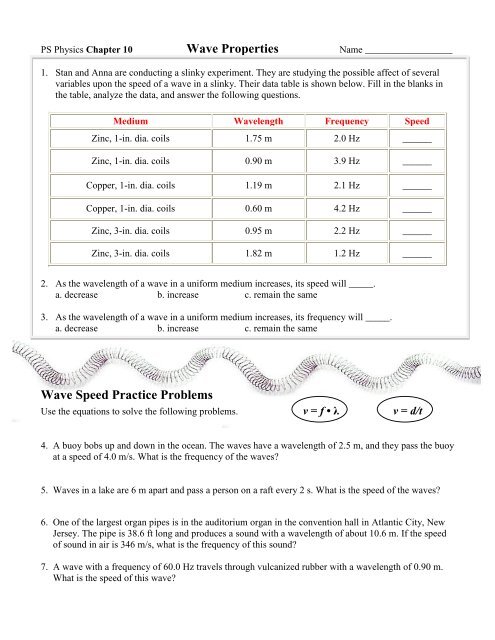 Wave Properties Wave Speed Practice Problems - Worksheets Library