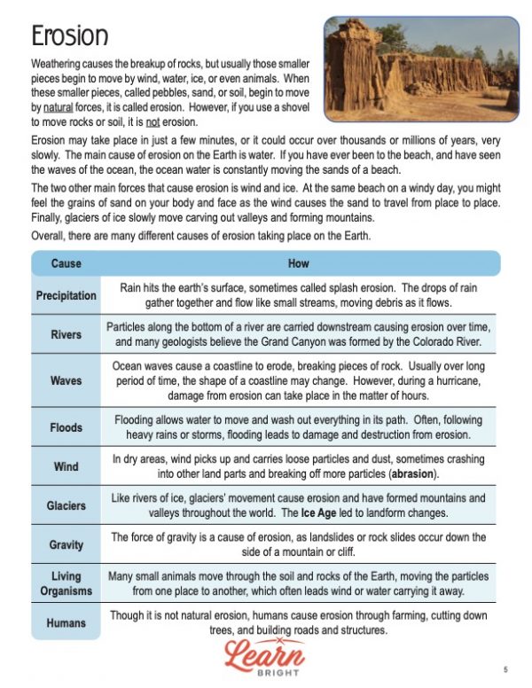Free weathering and erosion reading comprehension worksheet, Download ...