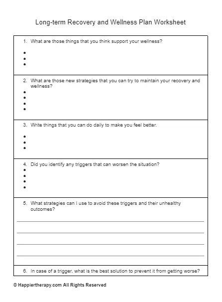 Long-term Recovery And Wellness Plan Worksheet | HappierTHERAPY ...