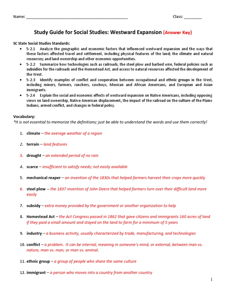 Free westward expansion worksheet answers, Download Free westward ...
