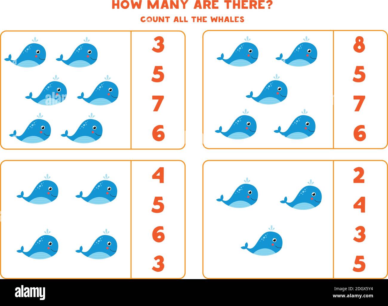 Counting game for kids. Count all cute whales. Worksheet for ...