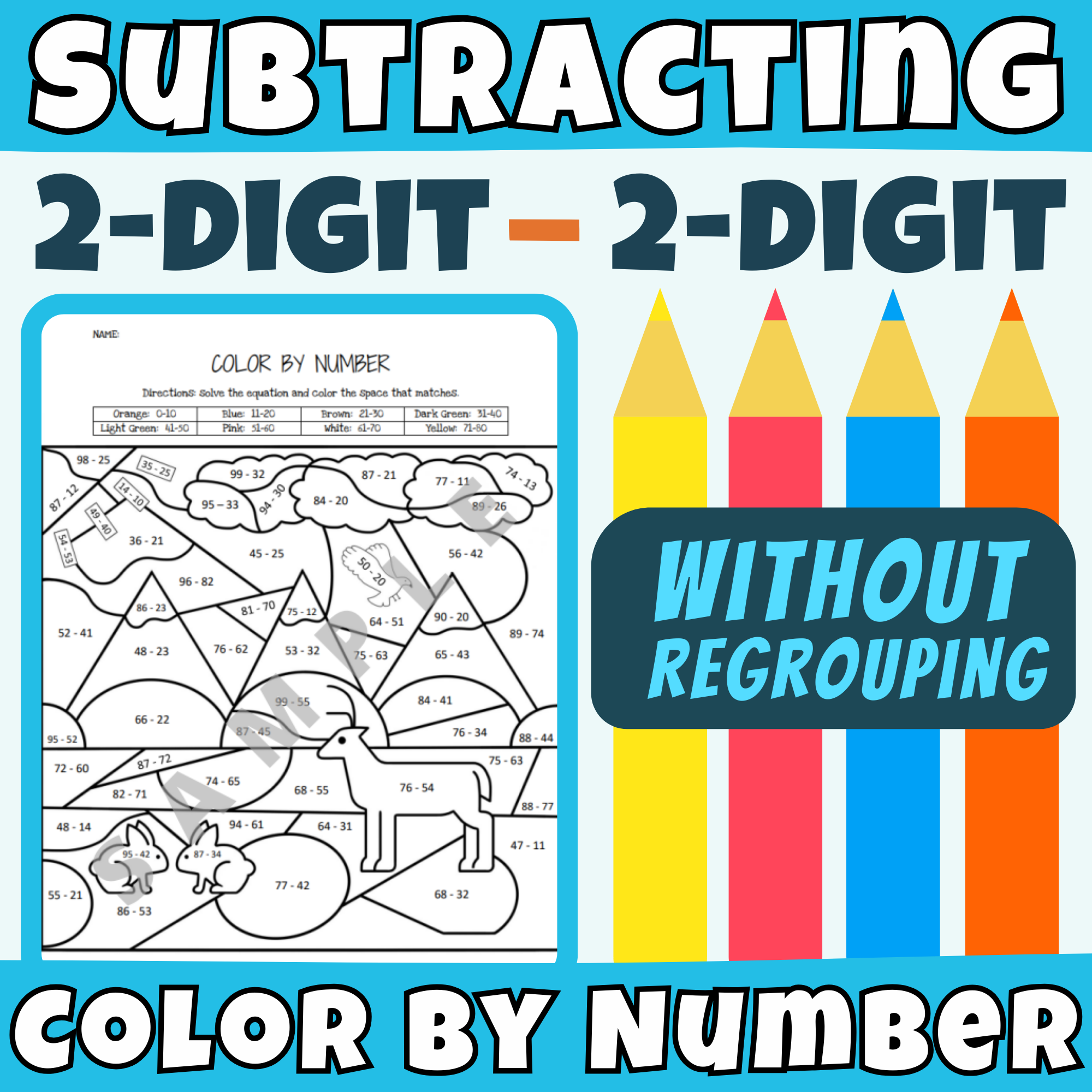 Subtracting Two Digit Numbers Without Regroupingcomposing Color
