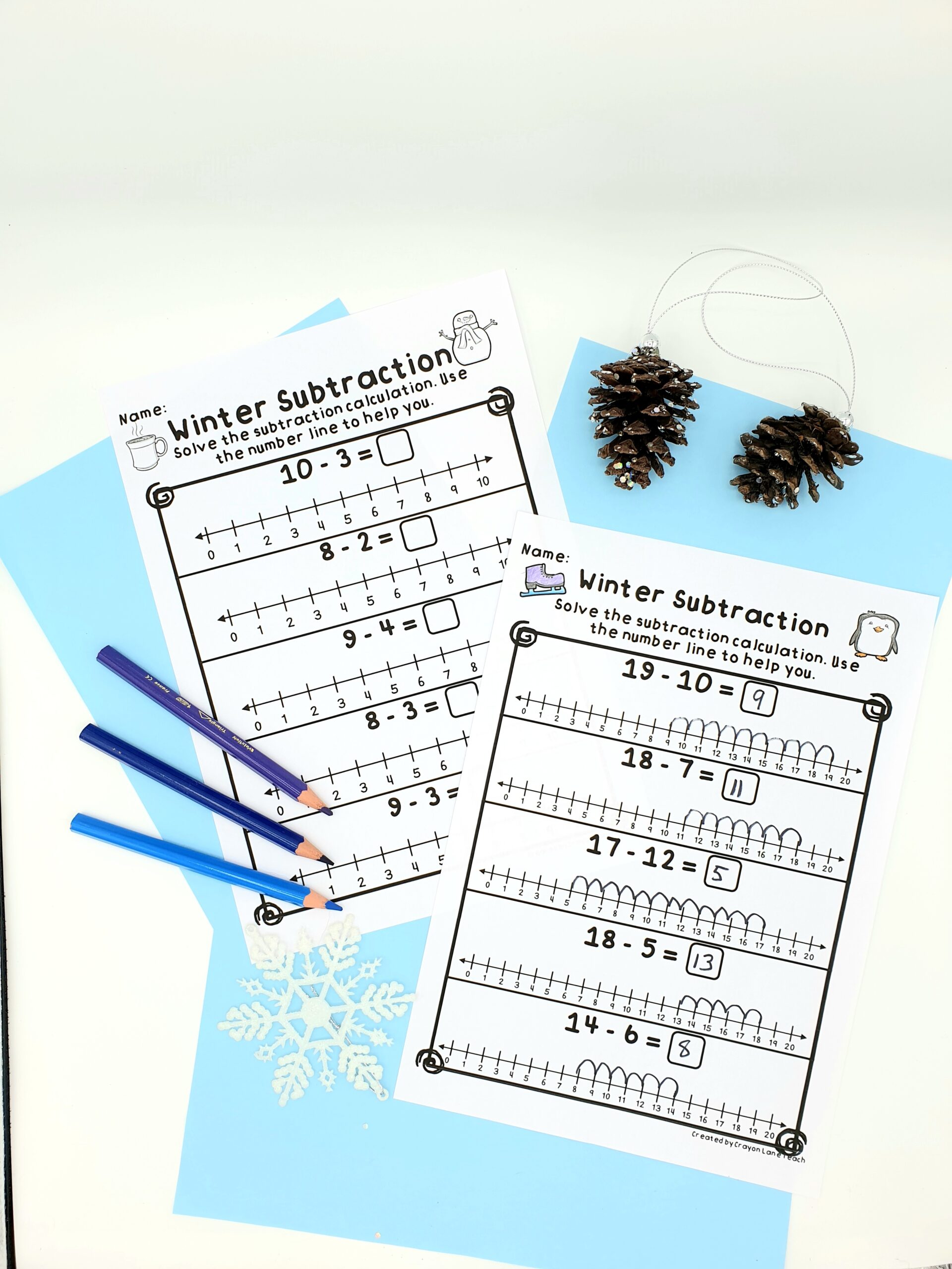 Winter Color by Addition and Subtraction Worksheets - Mamas ...