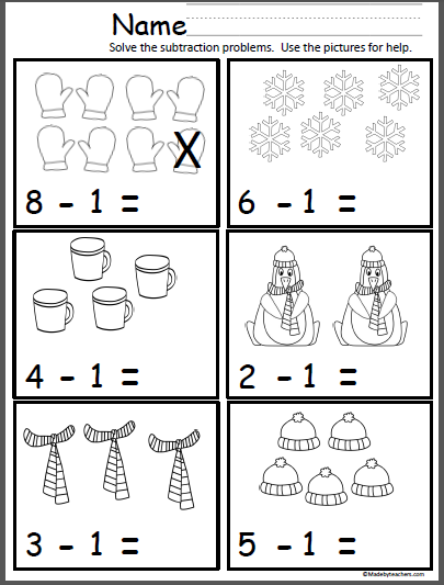 Winter Math (Subtract One) | Made By Teachers - Worksheets Library