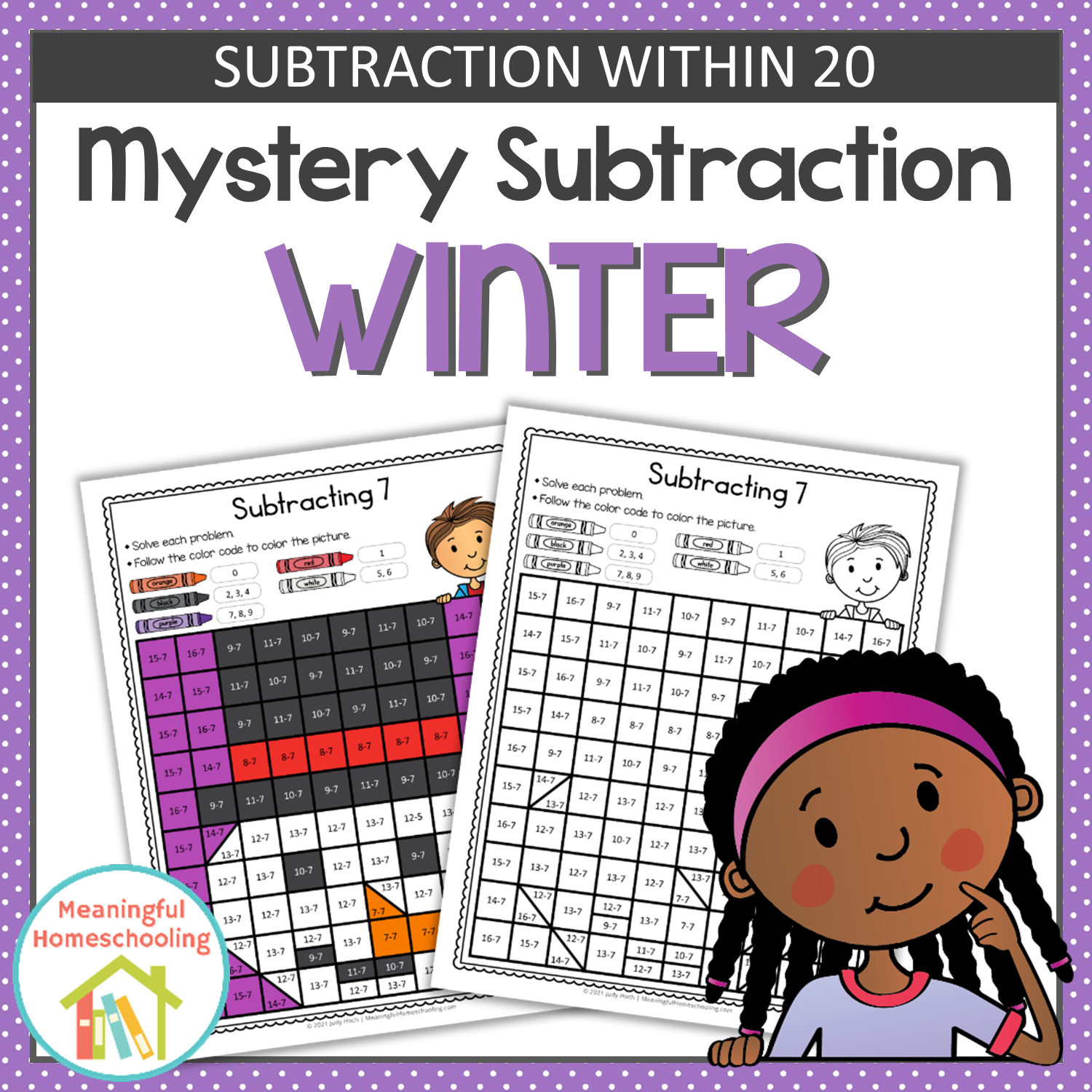 Winter Subtraction Mystery Pictures (Subtraction Within 20 ...