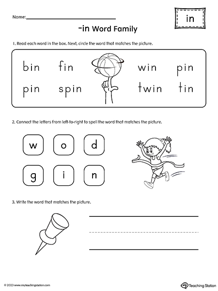 IN Word Family Worksheet | MyTeachingStation.com - Worksheets Library