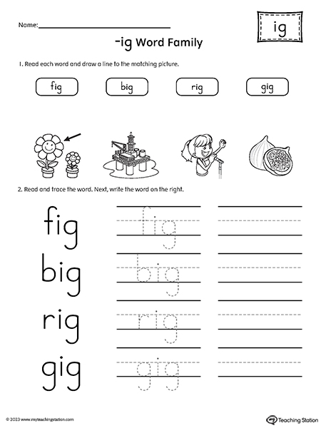 IG Word Family Match and Spell Words Worksheet | MyTeachingStation.com - Worksheets Library