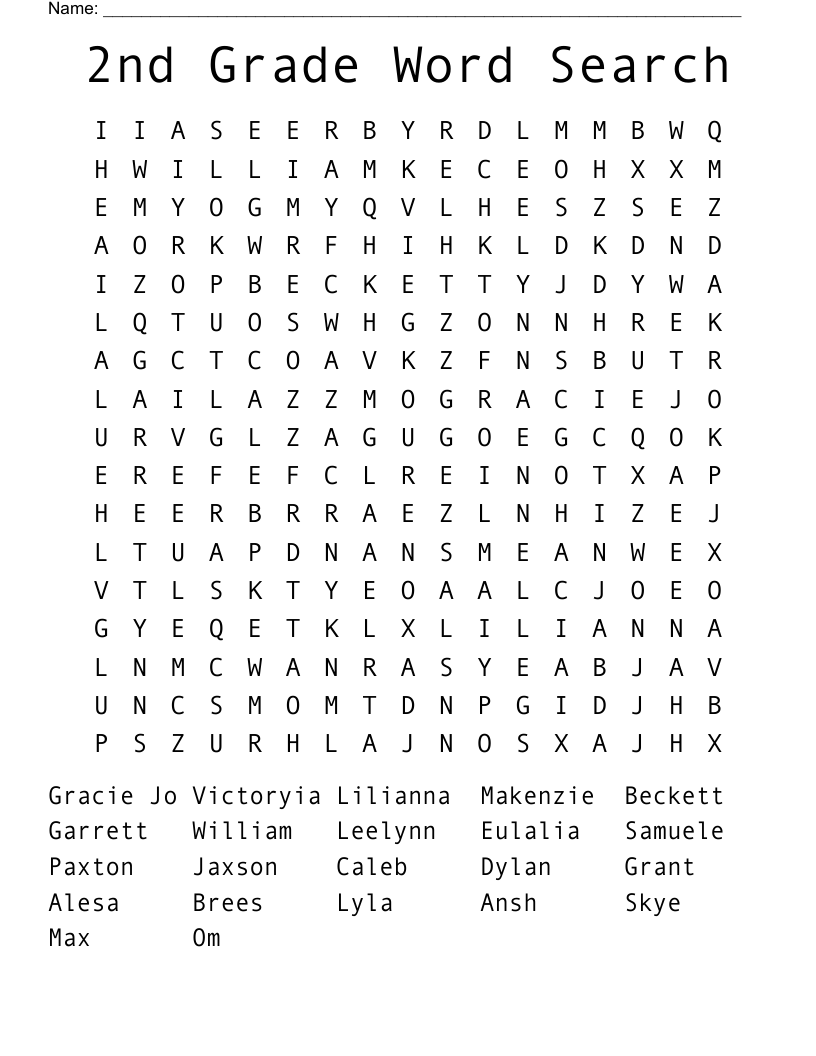 2nd Grade Word Search - WordMint - Worksheets Library