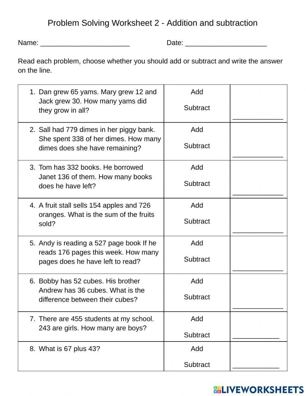 More Word Problems Addition And Subtraction Addition Year 2