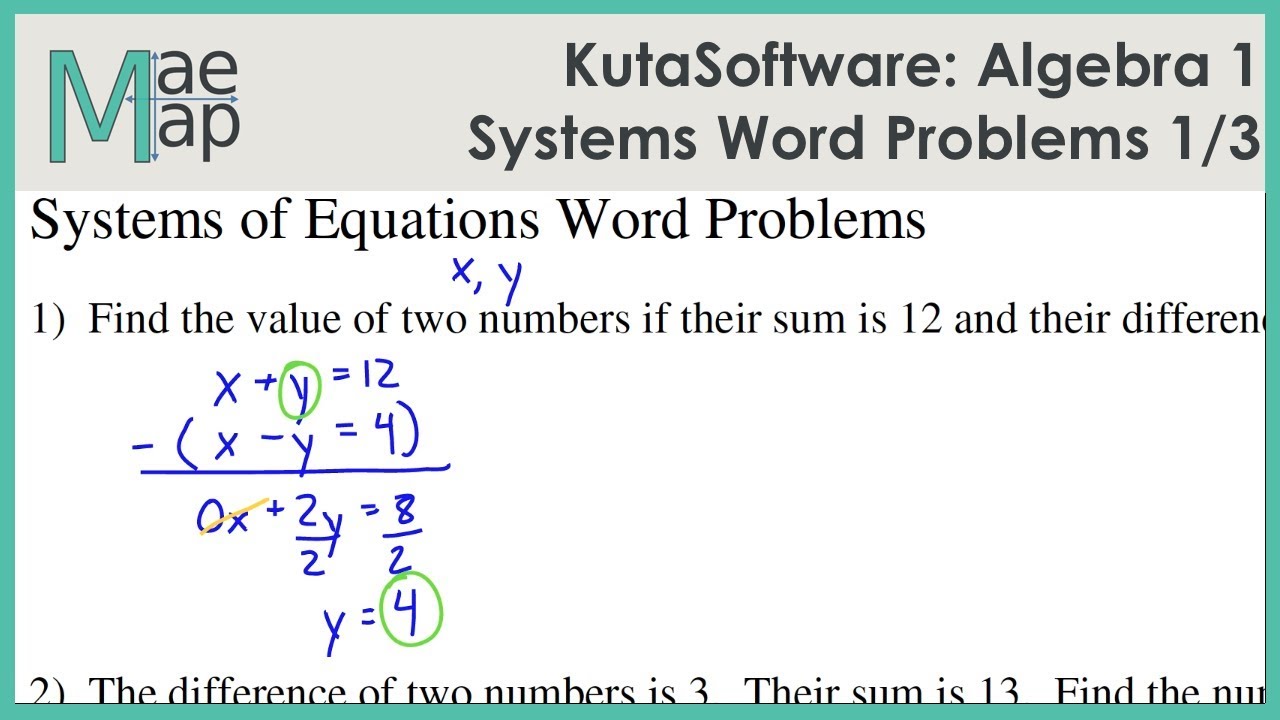 Kutasoftware Algebra 1 Systems Of Equations Word Problems Part 1