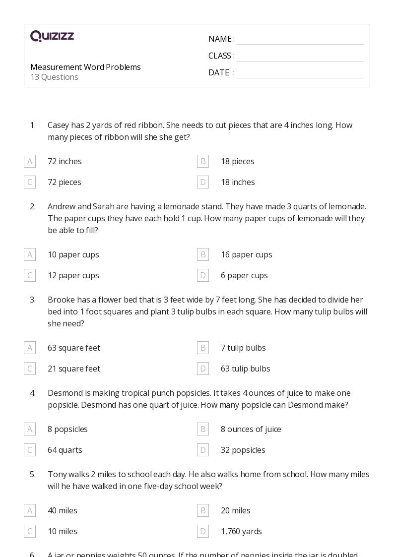5th Grade Math Word Problems - Worksheets Library