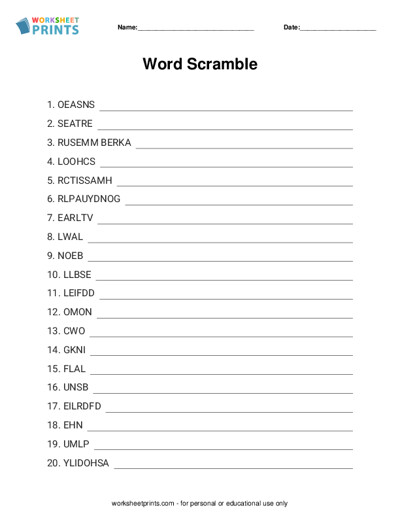 Word Scramble Maker - Worksheets Library